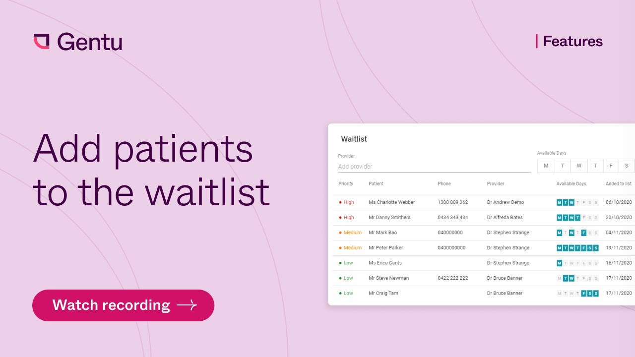 Adding a patient to the waitlist