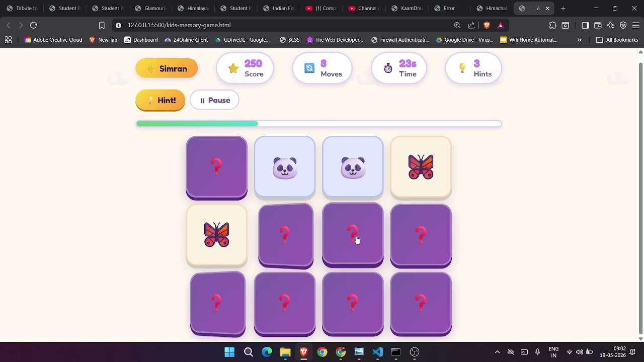 Animal Memory Magic Website using HTML, CSS, Javascript by Simran
