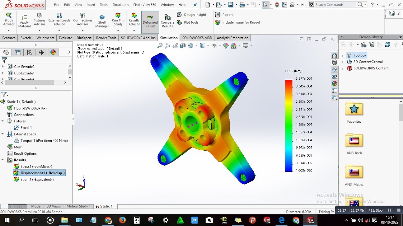 How to do Wheel Hub stress analysis in solidworks