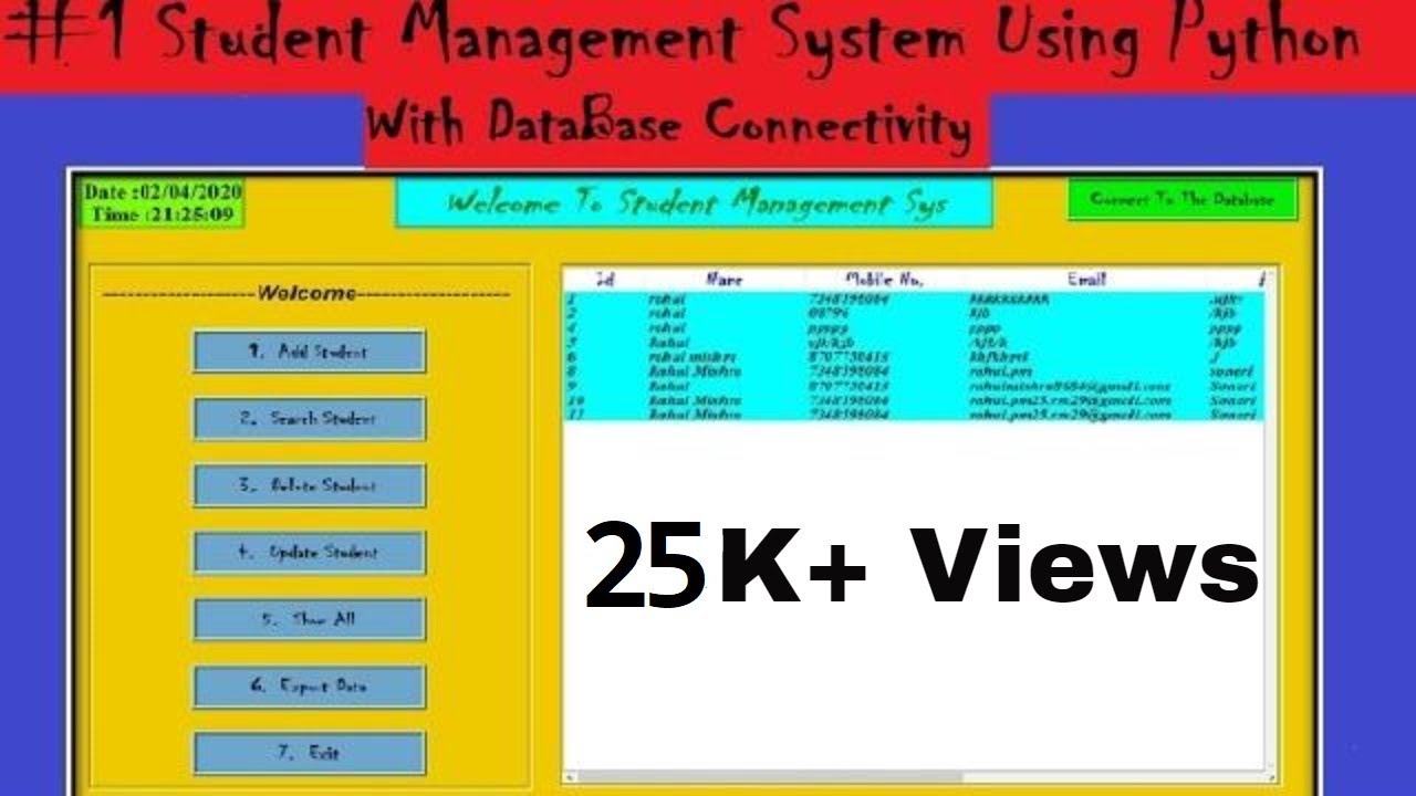 Student Management System Using Python with Database Connectivity #1 | Python mini projects #30