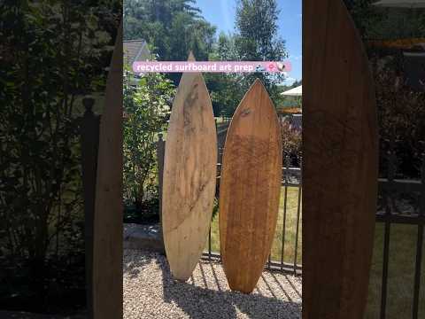 prepping these old boards to turn them into art! 🏄🏻♀️💛🌺 #diy #recyclediy #surfboards #diyideas