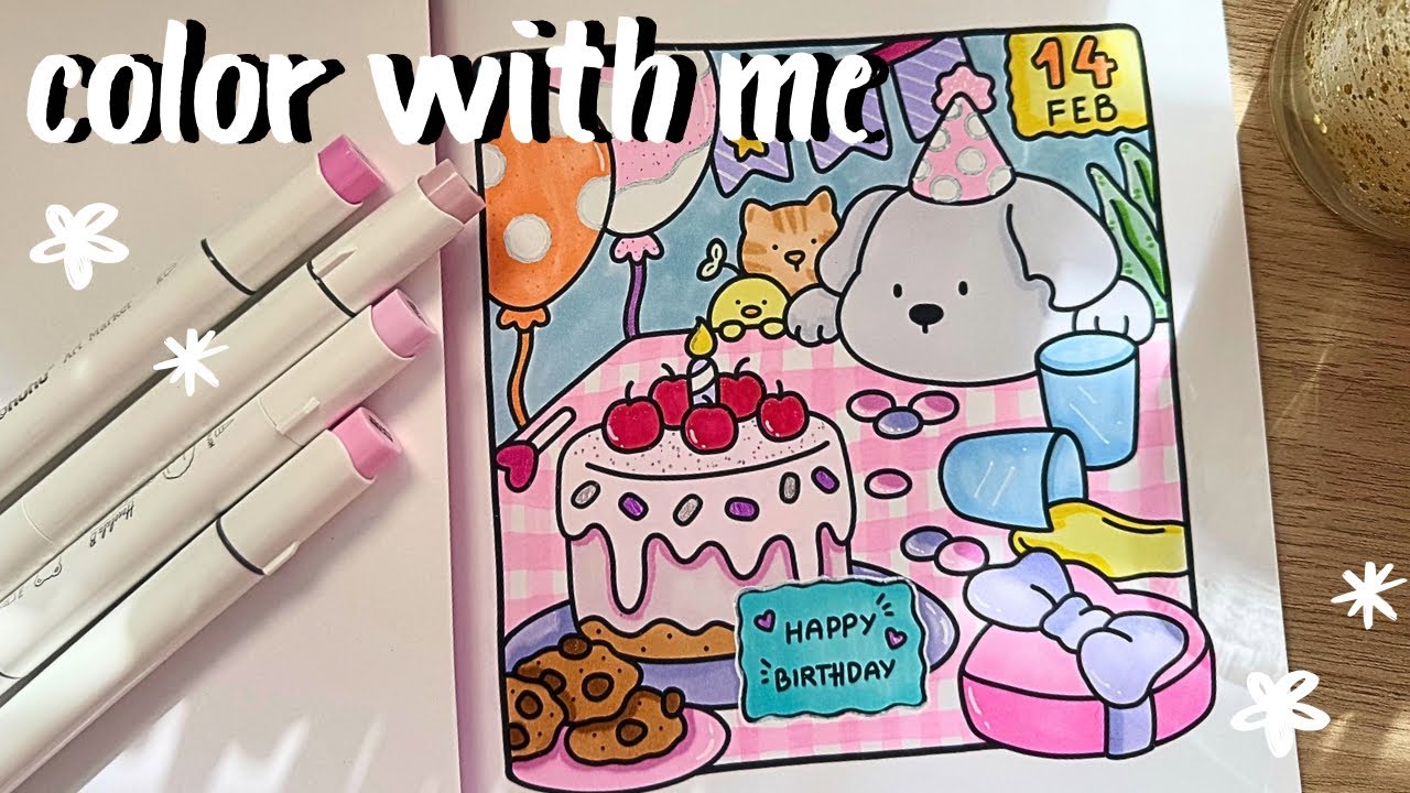 Color with me: Coco Wyo Happy Birthday | Coco Wyo ‘Cozy Cuties’ | Ohuhu markers | Musical background