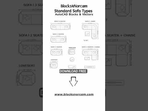 ✨🛋️ Standard Dimensioned Sofa. 📥 Free Download AutoCAD Blocks.