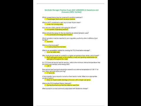 ServSafe Manager Practice Exam 2021 GRADED A Questions and Answers 100% Verified Answers
