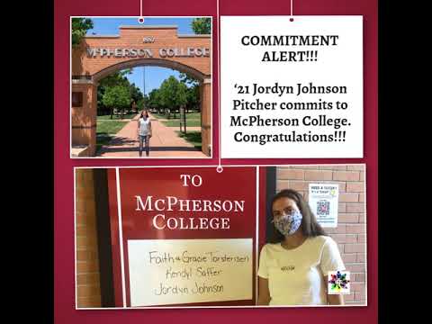 COMMITMENT ALERT!!! ‘21 Jordyn Johnson Pitcher commits to McPherson College. Congratulations!!!