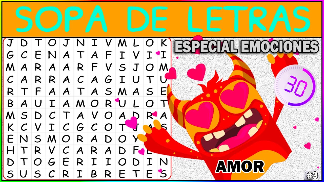🥣 SOPA DE LETRAS 🆎 ESPECIAL Las EMOCIONES BÁSICAS 💦 Juegos MENTALES  / Juego EDUCATIVO Para Tu MENTE