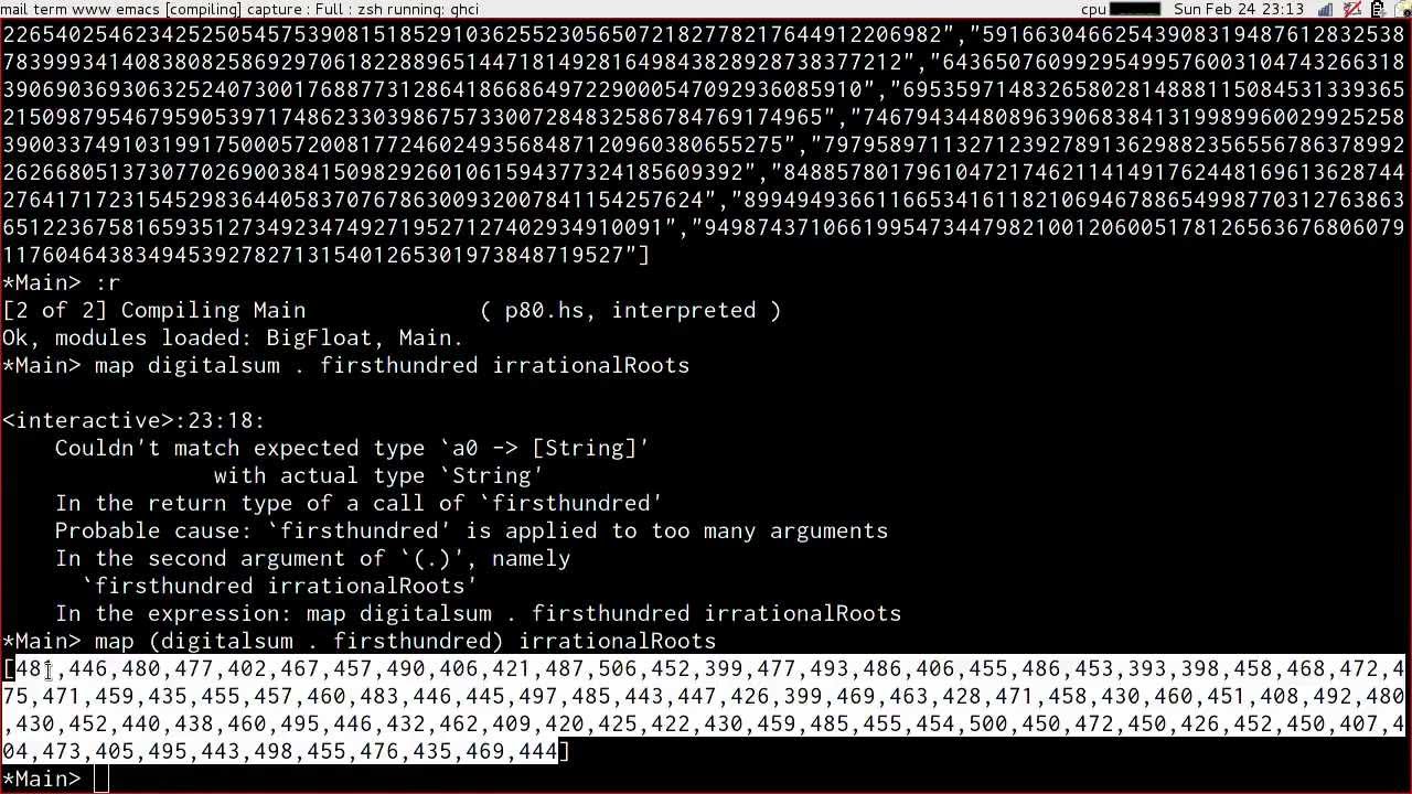 Project Euler Problem 80 - Live coding exercise in Haskell