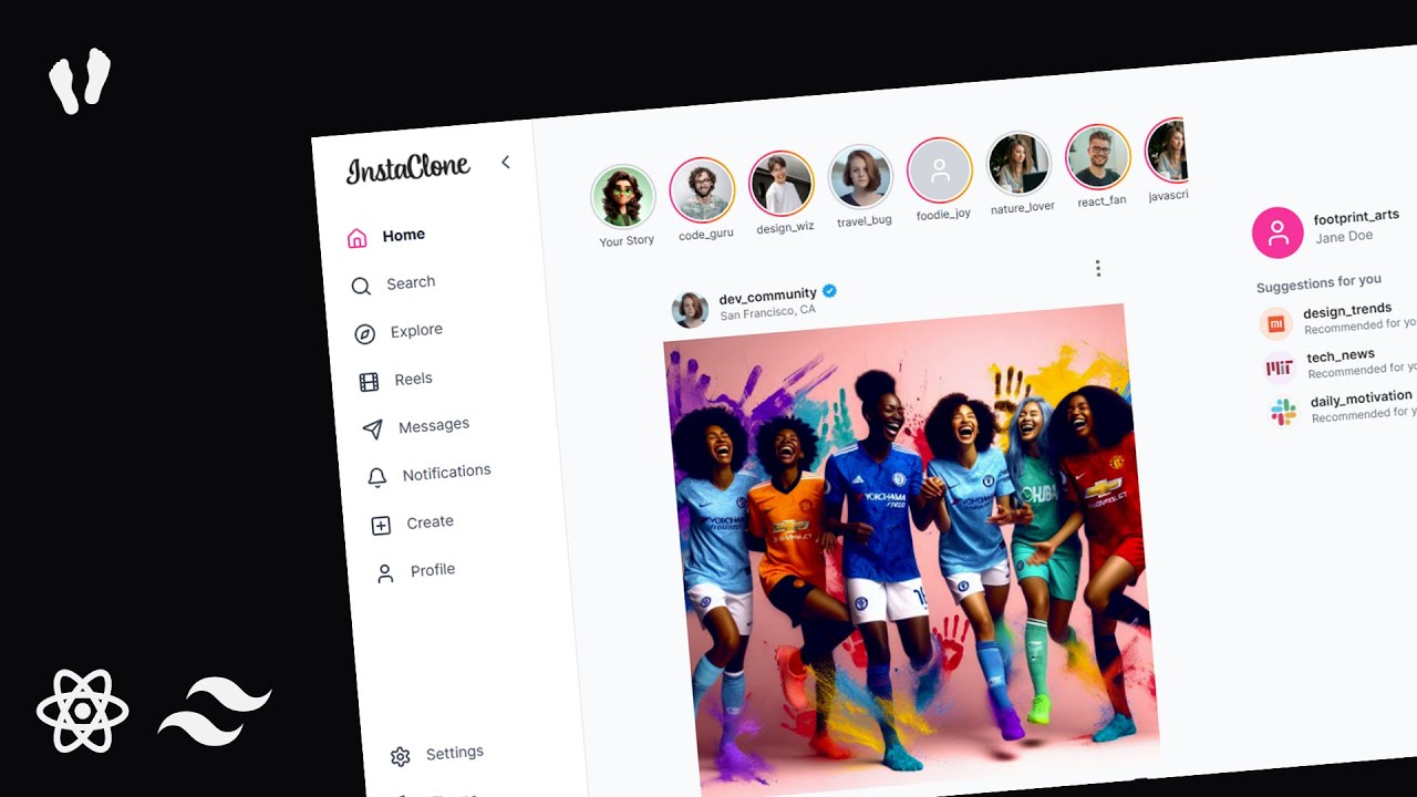 Portfolio Project: Build a Fully Responsive Instagram Clone UI with Tailwind CSS & ReactJS