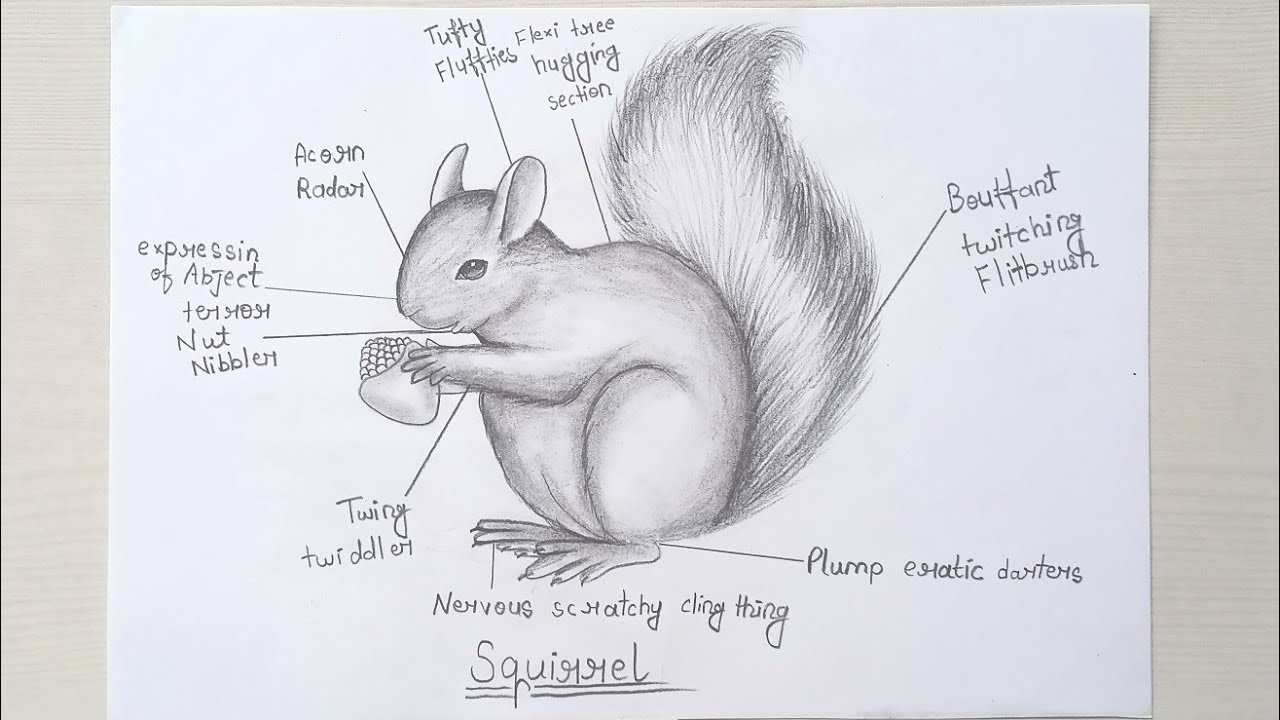 How to draw - Squirrel 🐿️ step by step | Anatomy of squirrel | Squirrel diagram with labelling |