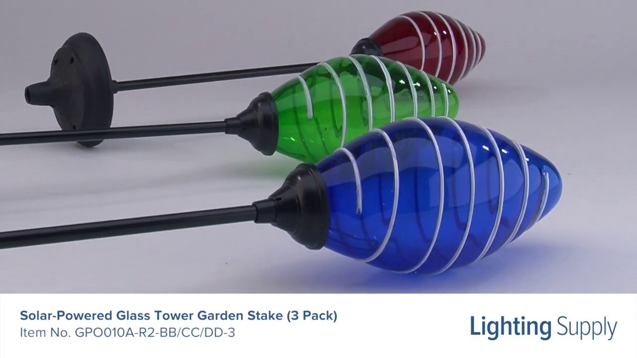 Yards & Beyond Solar-Powered Glass Tower Garden Stake (3 Pack) (GPO010A-R2-BB/CC/DD-3)