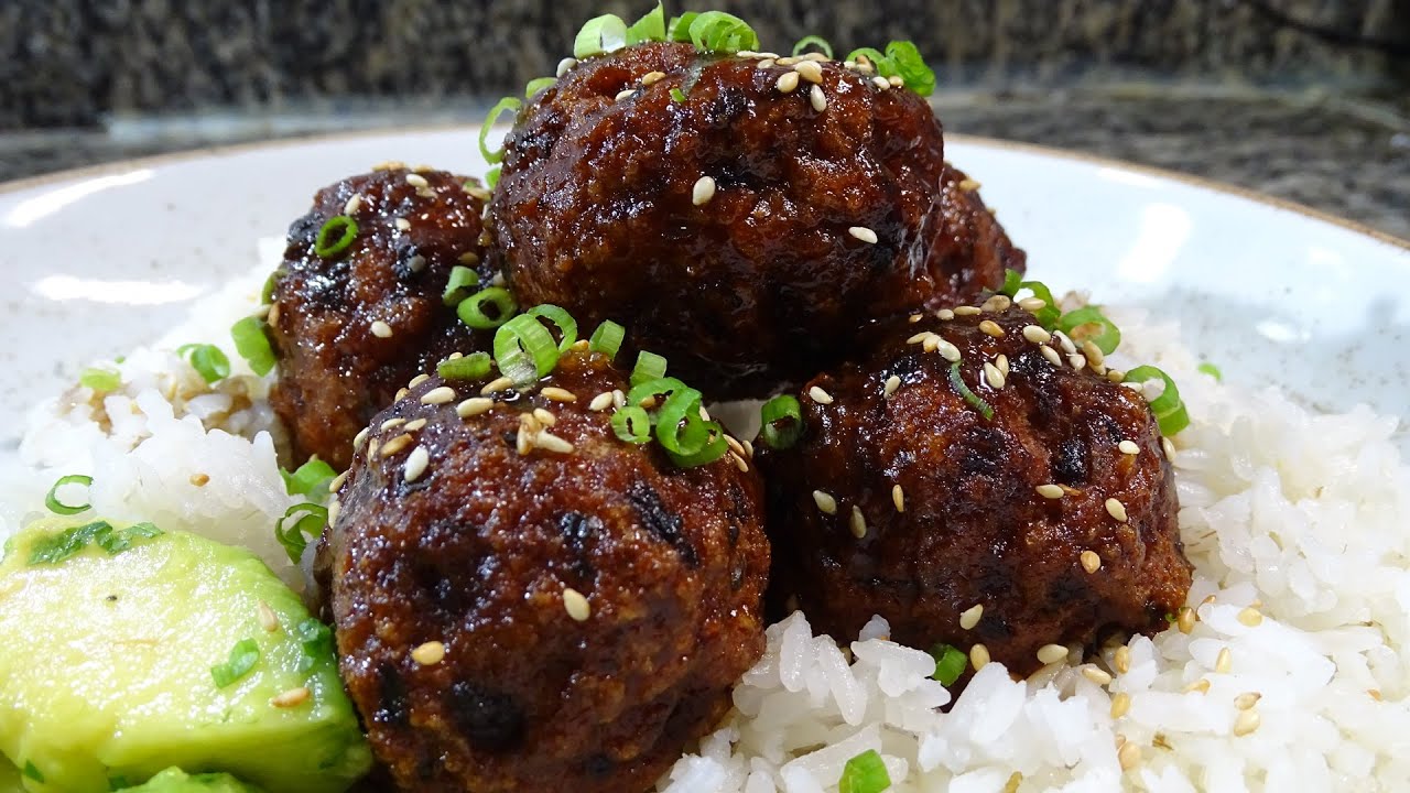 Albóndigas de cerdo con salsa teriyaki casera de frutas🍎🍐🐽