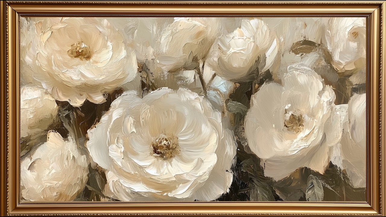 Calm Luxury Ambience + Ivory Floral Close-Up | 2 Hour Home Decor | 4K Frame TV Art