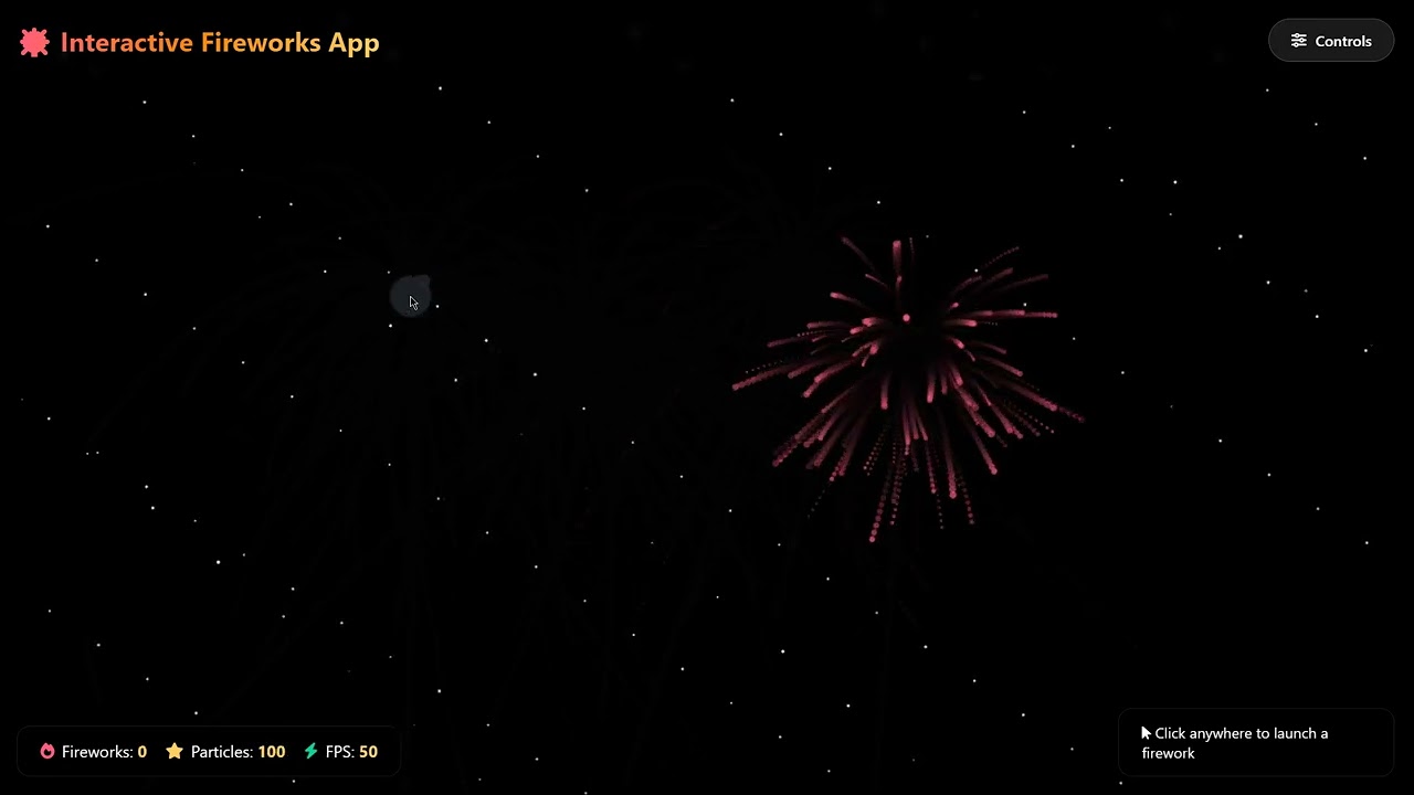 Interactive Fireworks Animation App Using HTML, CSS and JavaScript with Source Code
