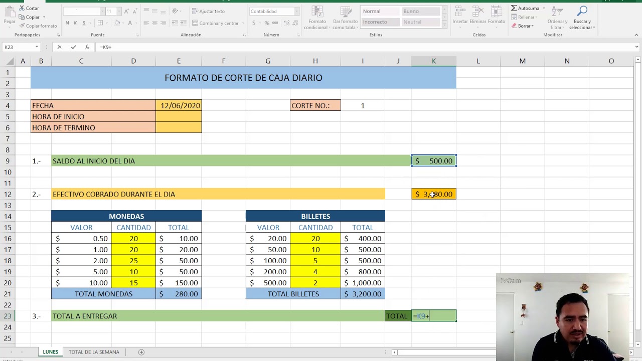 Cash register closing exercise in Excel