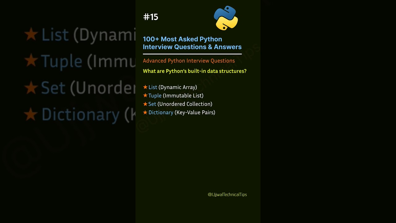 🎯 100+ most asked Python Interview Q&A | What are Python’s built-in data structures? || #shortvideo