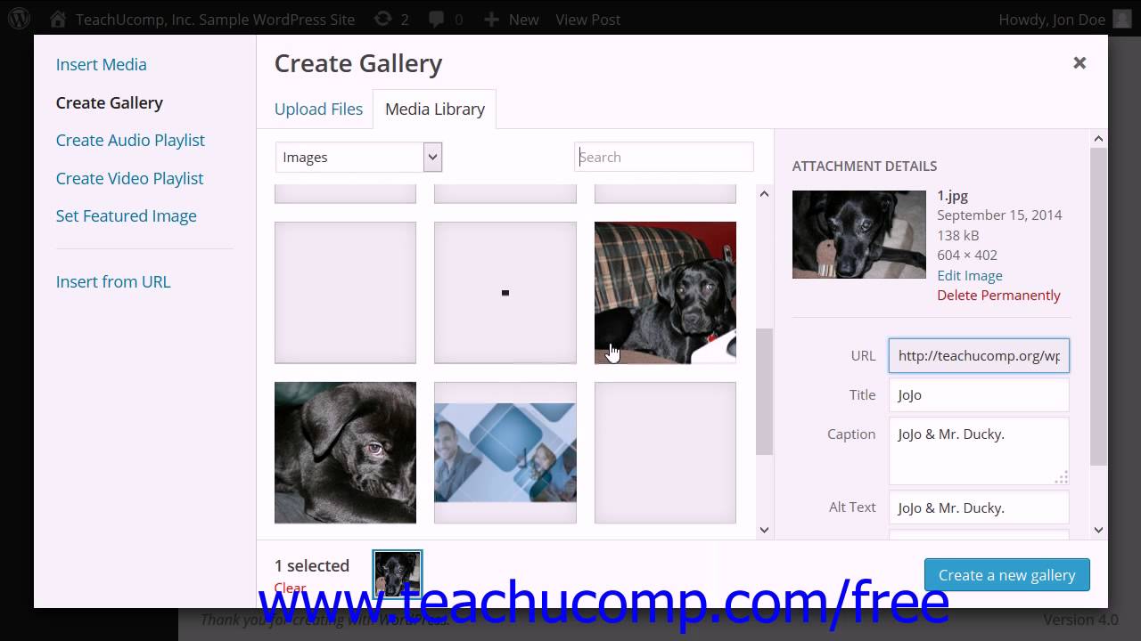 WordPress 4.0 Training Tutorial Adding an Image Gallery