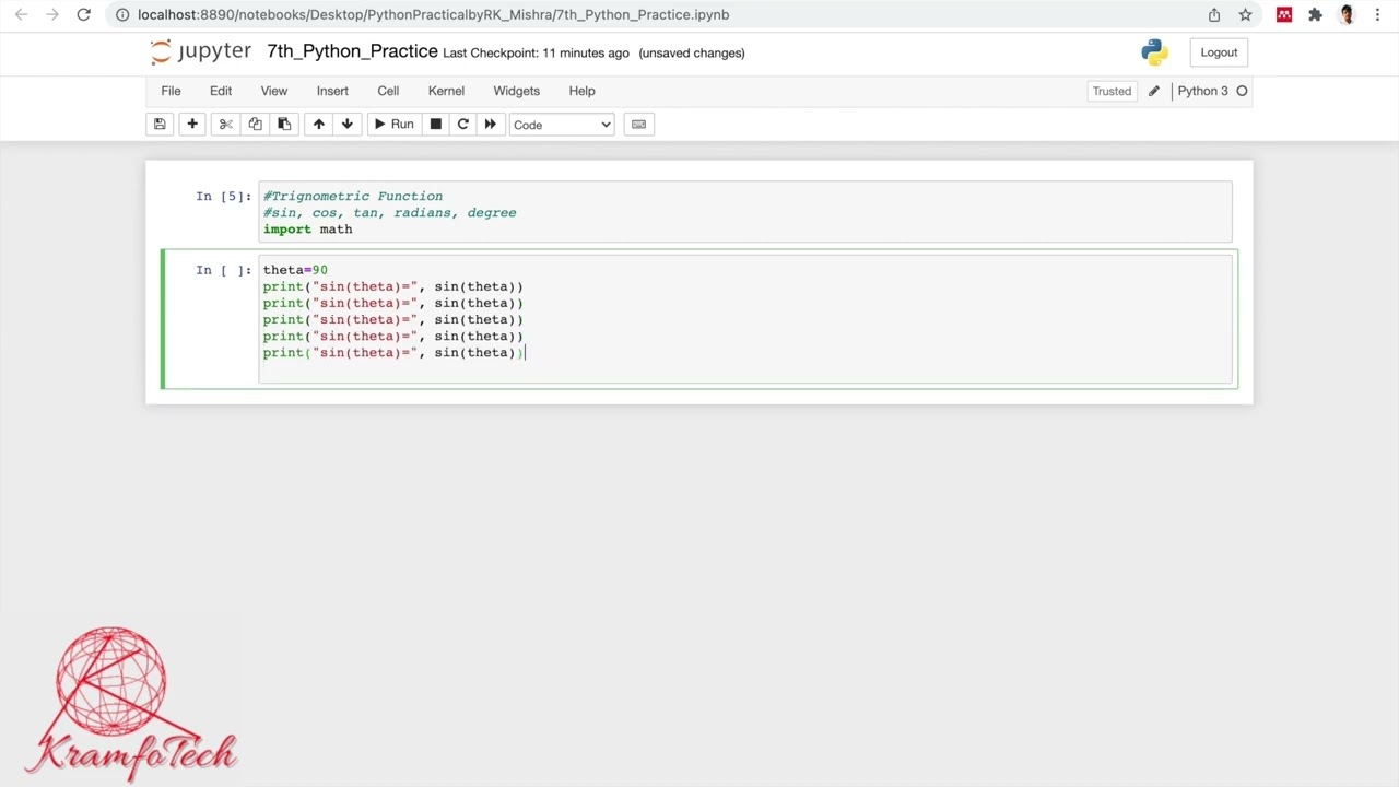 7. Python Practical: Trigonometric Functions (sin, cos, tan, radians, etc ) by Ram Krishn Mishra