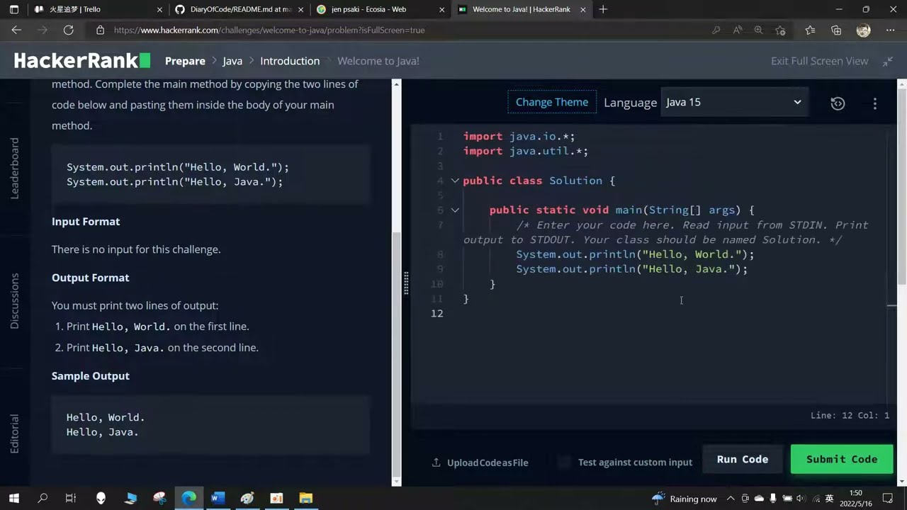 Hello Java - Hacker Rank Solution - Welcome to Java