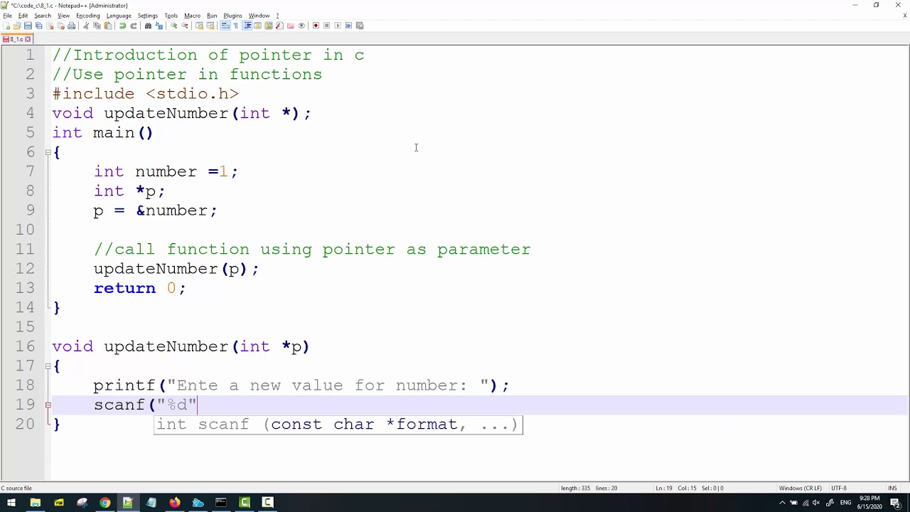 Pointer as function parameter in C Programming Tutorial for Beginners