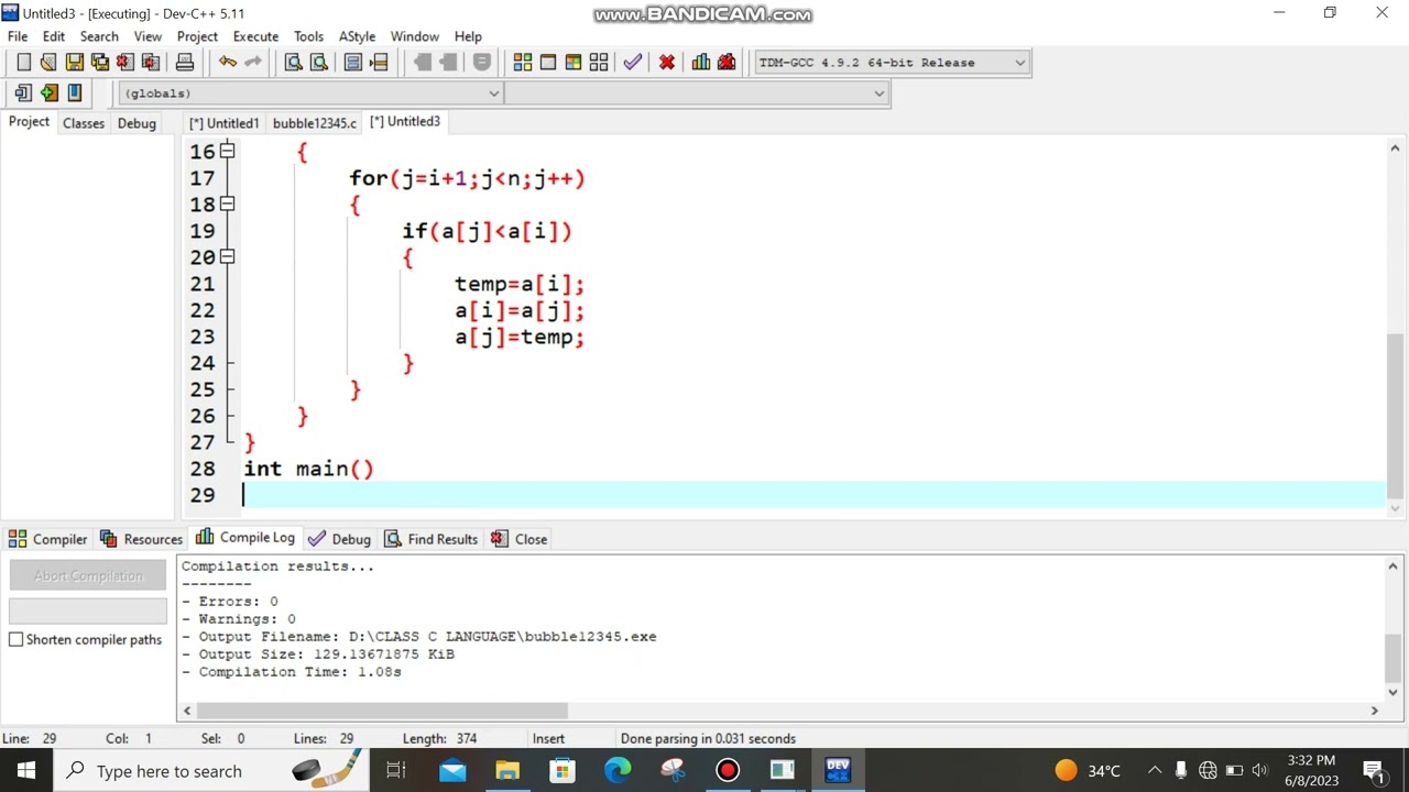Bubble Sort Program in C language using function|@LearnProgramming-ve4mj