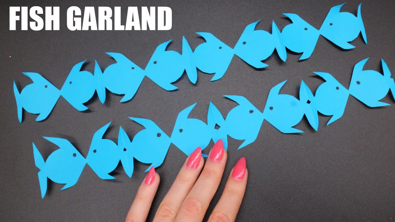 Basteln mit Papier Fisch Girlande DIY Sommerdeko W+