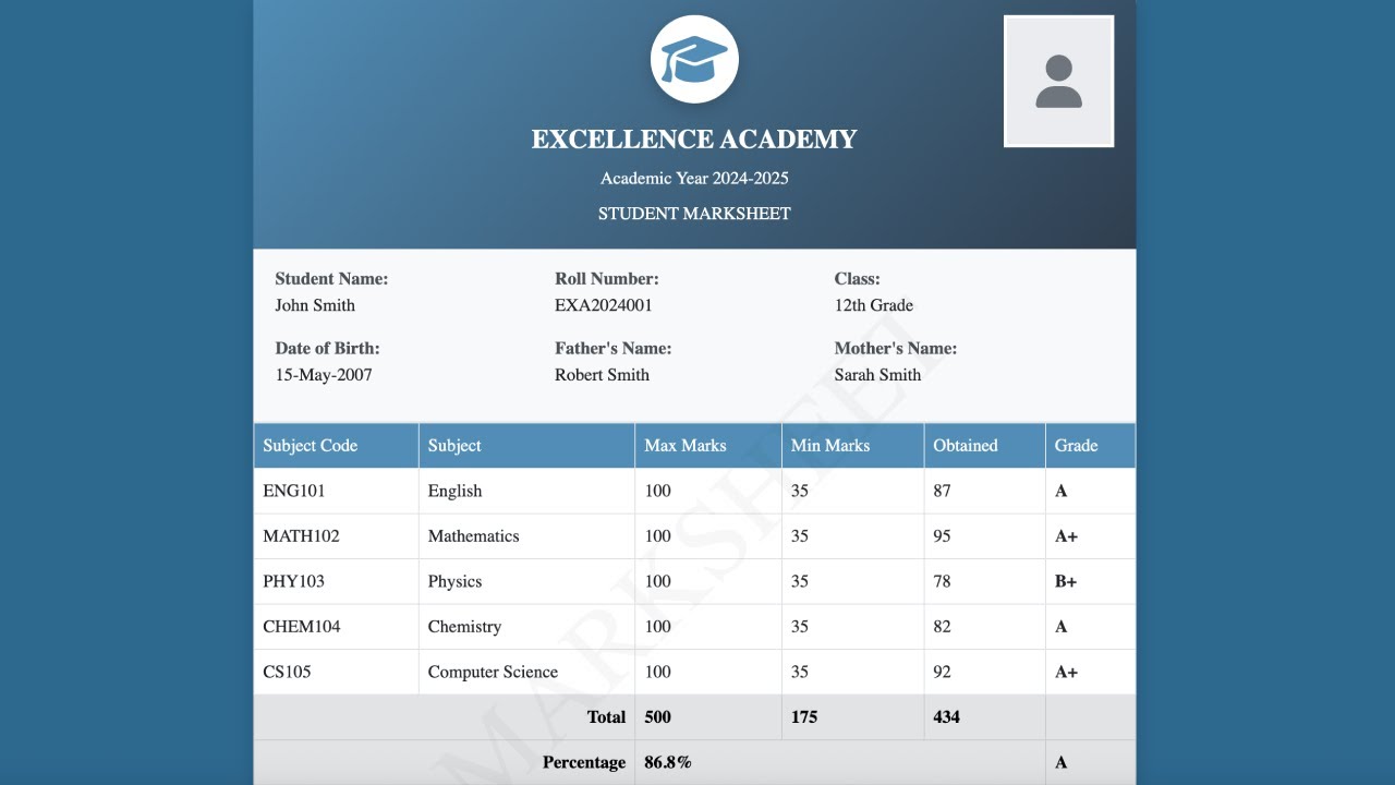 How to Design a Student Marksheet Using HTML and CSS