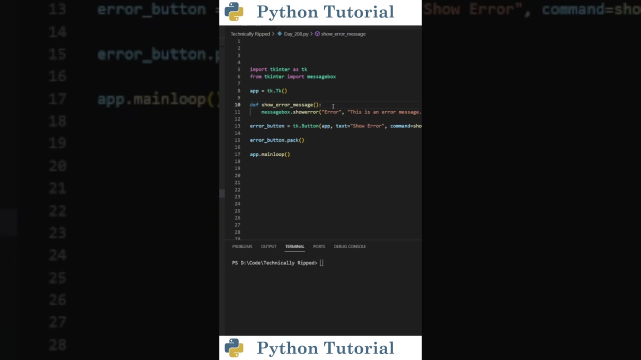 Error Popups In Tkinter | Python Tutorial