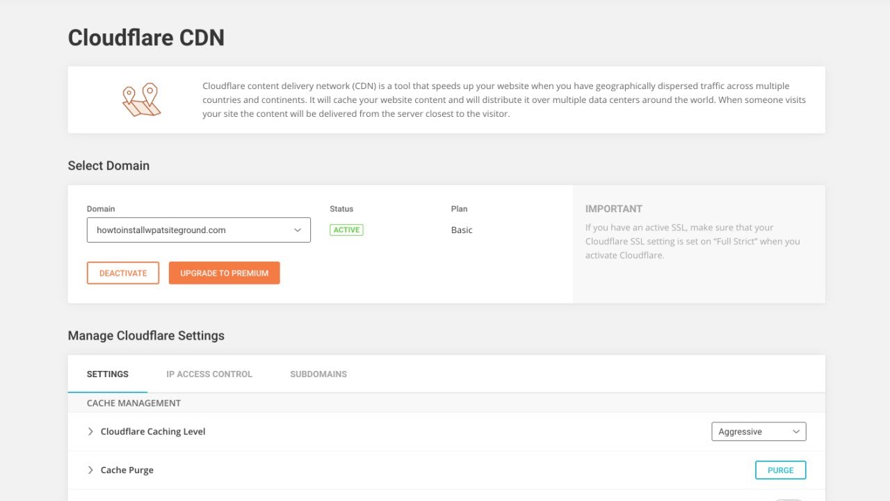 SiteGround WordPress Free CDN Setup with Cloudflare