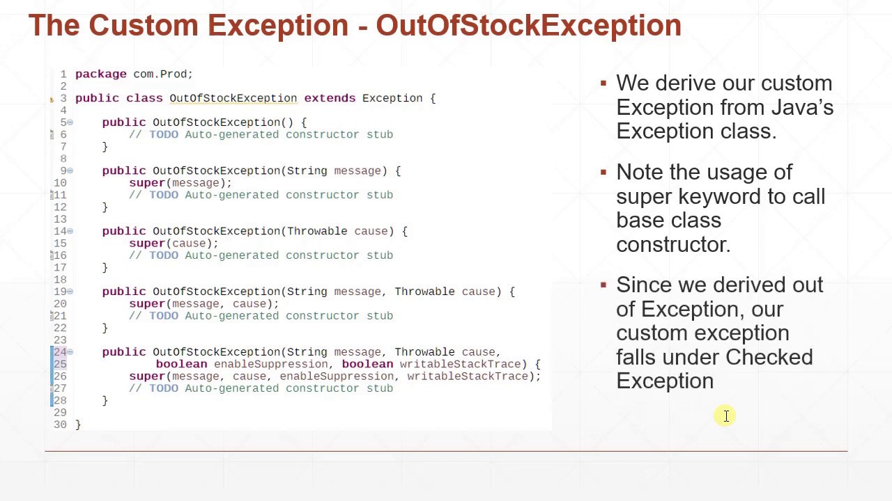 Java Exceptions - How to Create Custom Exceptions | Java Tutorial Part 1 #012