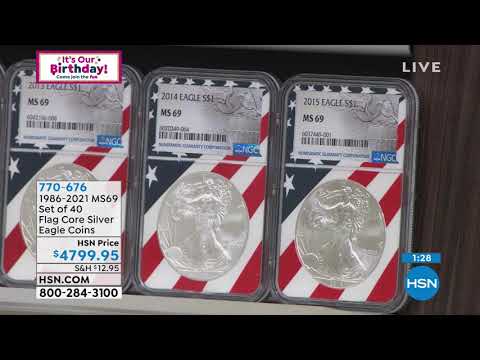 19862021 Set of 40 MS69 Silver Eagle Coins with Flag Core