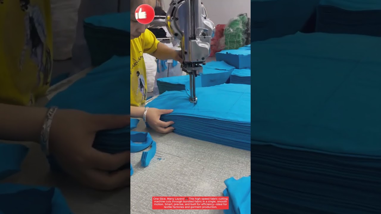 One Slice, Many Layers! ✂️ This high-speed fabric cutting machine cuts through bundled fabric in a s