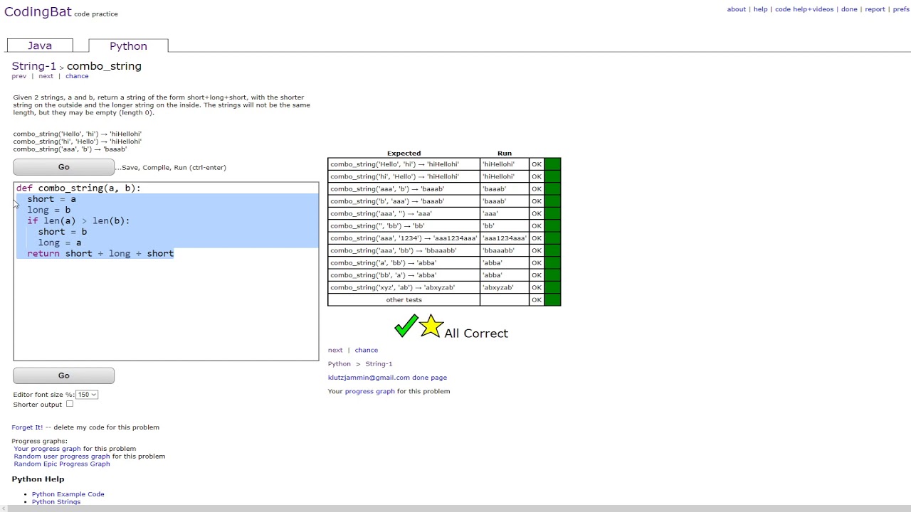 String-1 (combo_string) Python Tutorial || codingbat.com