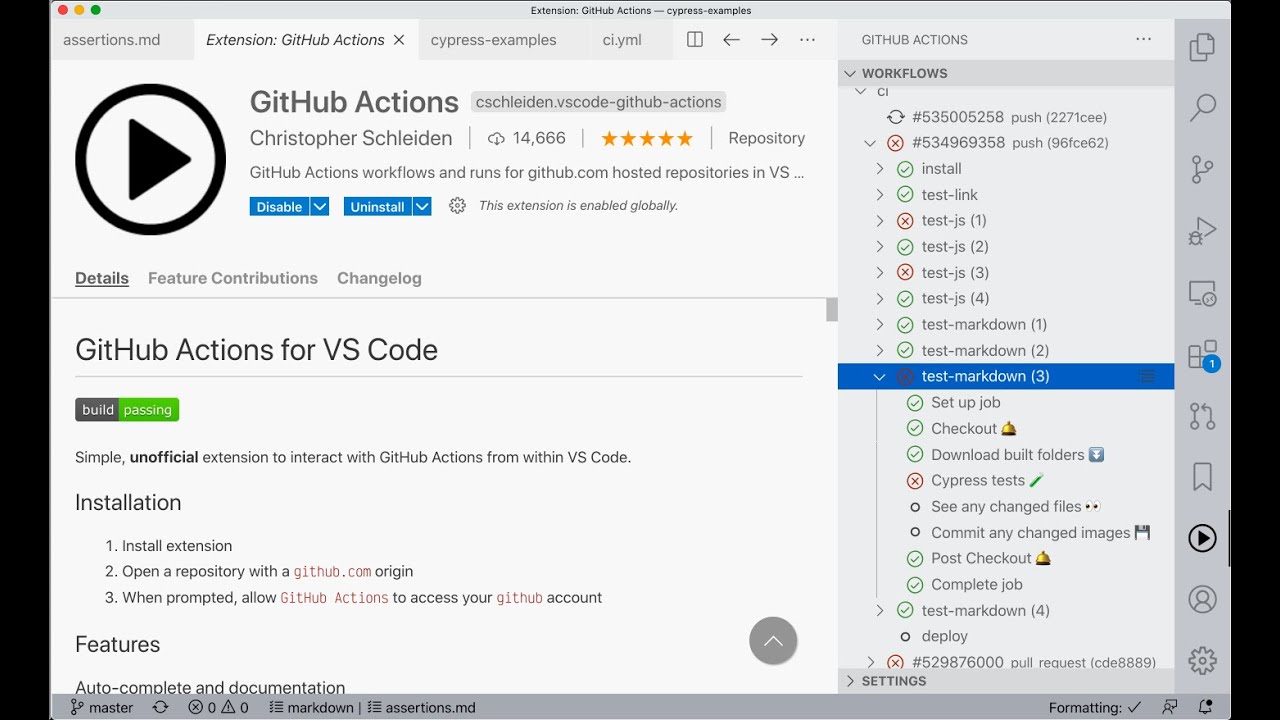 Showing GitHub Actions VSCode Plugin