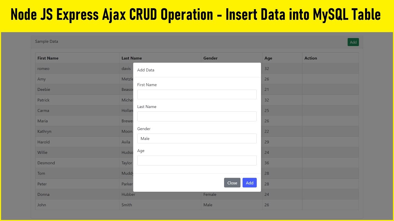 Node JS Express Ajax CRUD Operation - Insert Data into MySQL Table