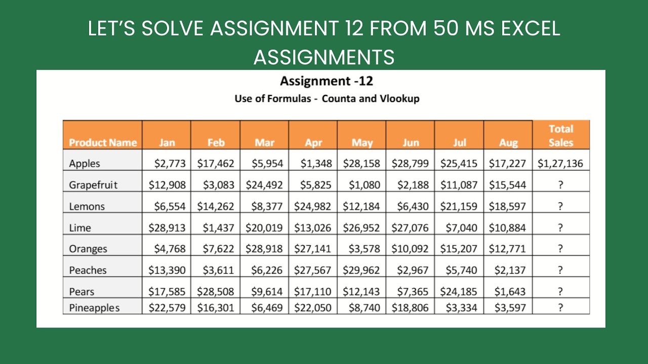 Assignment  12 - Let’s solve Assignment 12 from 50 ms excel assignments
