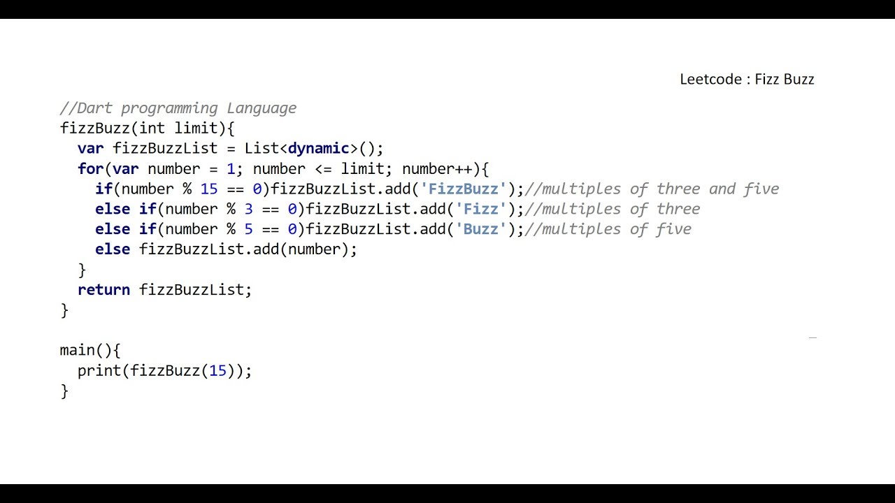 Leetcode:  Fizz Buzz || Dart Language fizzbuzz