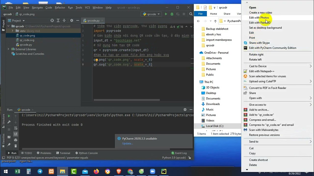 How to generate qr code with python using pyqrcode module