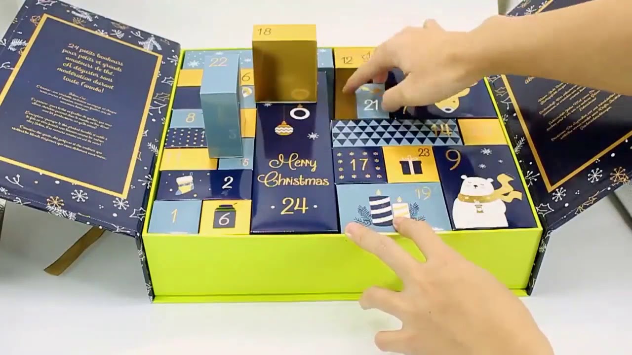 Custom cosmetic advent calendar cardboard box  Christmas packaging Gift Box With Ribbon