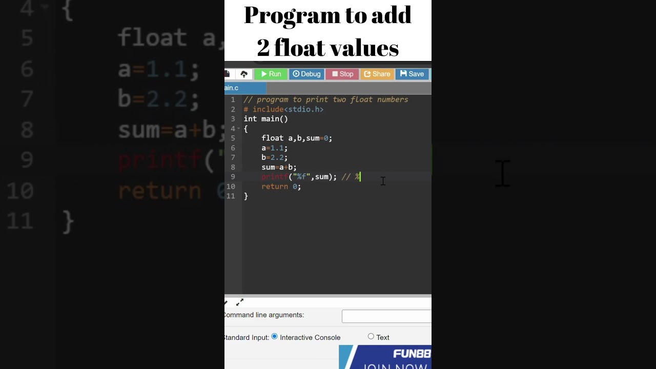 PROGRAMMING IN C - Adding two float values