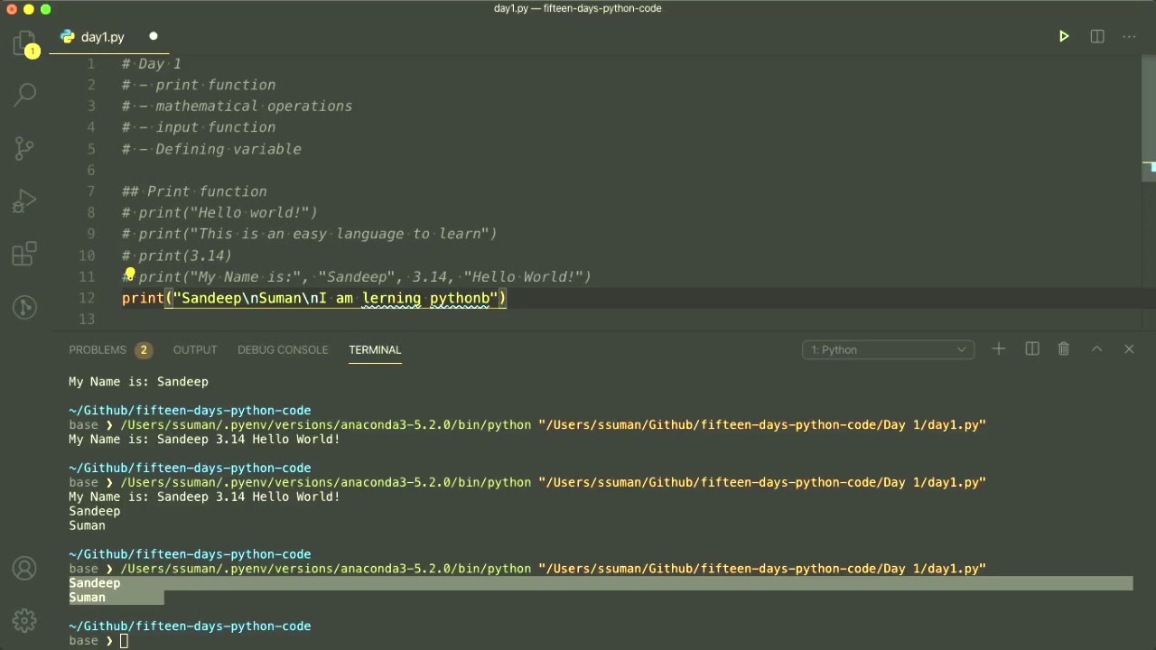 Day 1 Print and Input Functions, Mathematical Operations, Defining Variable