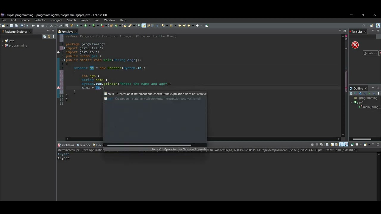 Java Program to Print an Integer (Entered by the User)