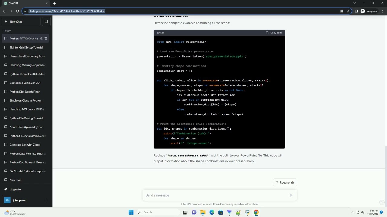 How does the python pptx get shape combinations