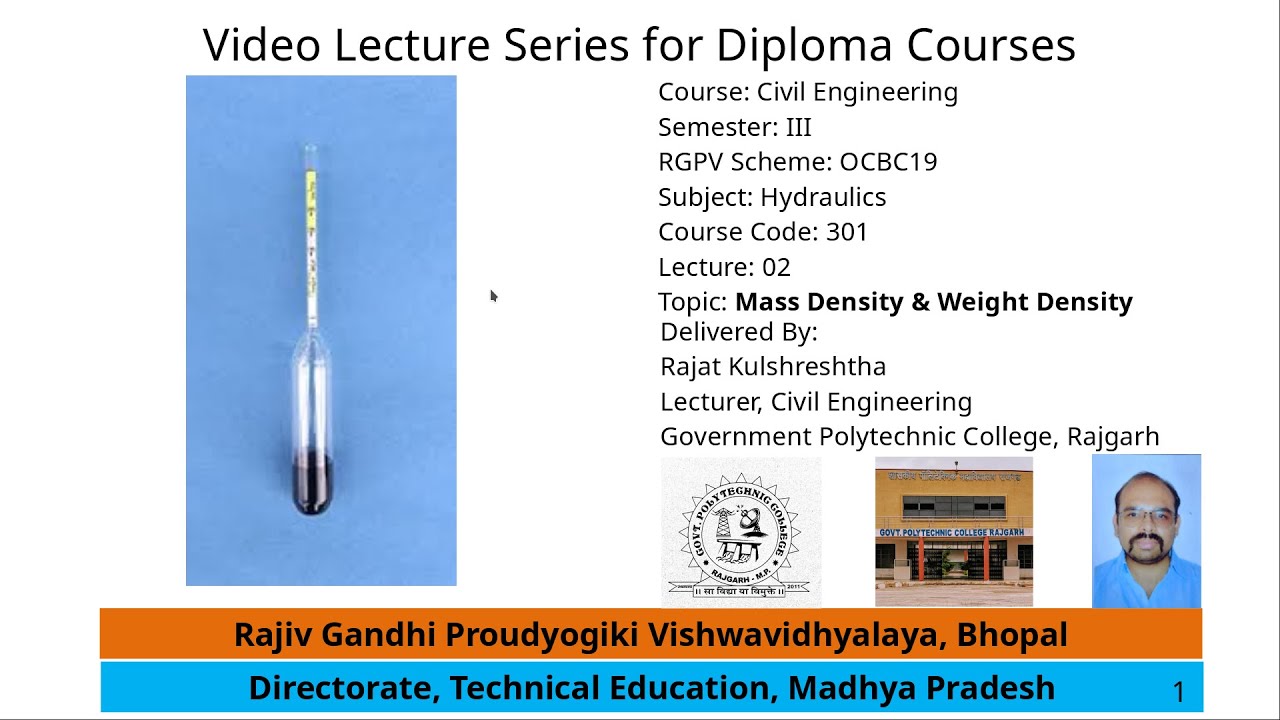 Hydraulics - Lecture 2 - Mass Density and Weight Density
