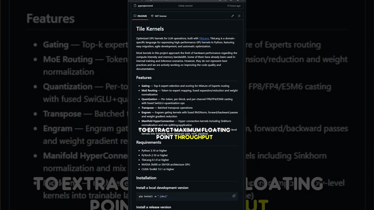 TileKernels: DeepSeek's internal GPU kernels, MoE routing, FP4 quantization, written in TileLang