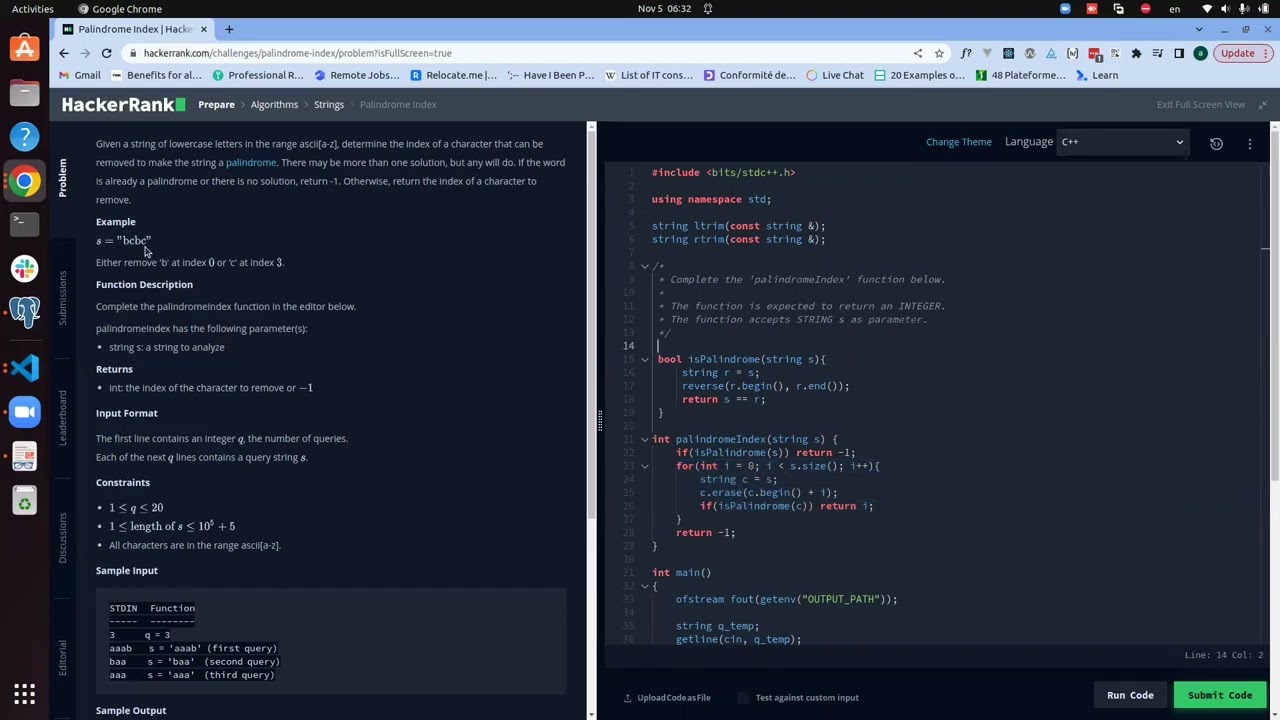 HackerRank : Palindrome Index