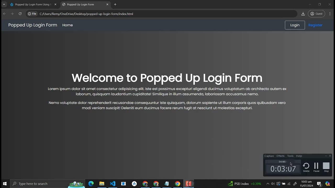 Popped Up Login Form Using HTML, CSS and Bootstrap with Source Code