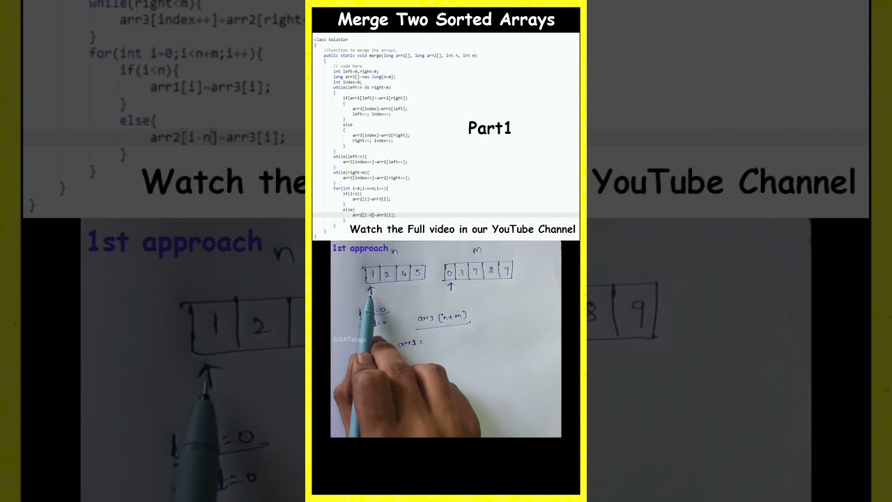 Merge two sorted arrays Leetcode GeeksforGeeks java in telugu #dsa part 1 #java #arrays #coding
