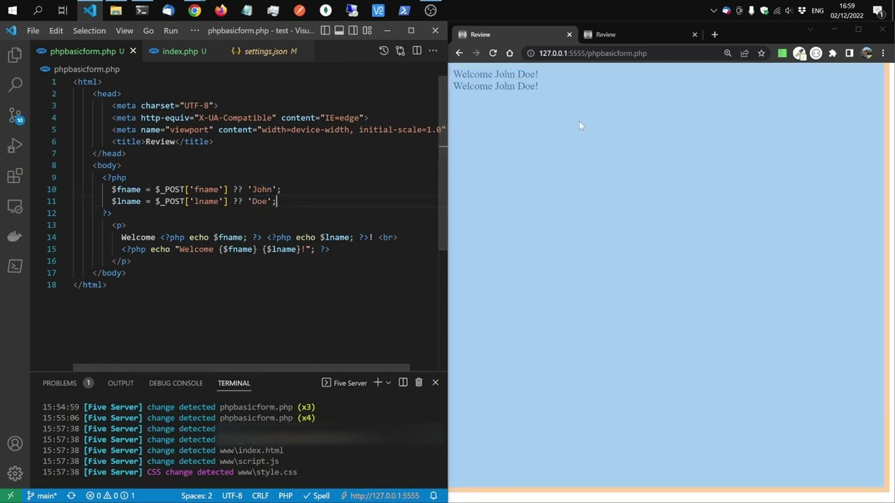 VSCode (F)Live Server - PHP Forms with instant updates