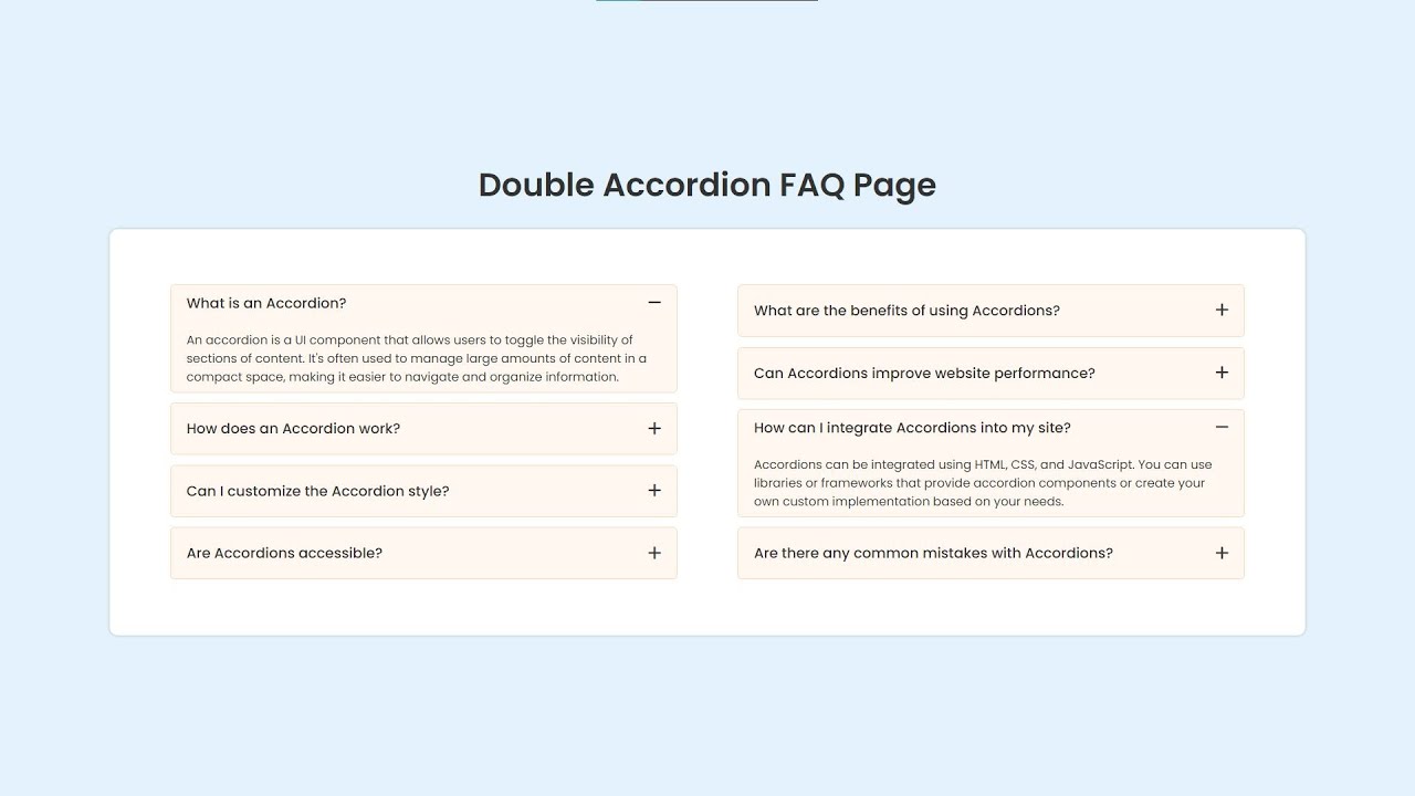 Double Accordion FAQ Page Using HTML, CSS and JavaScript with Source Code