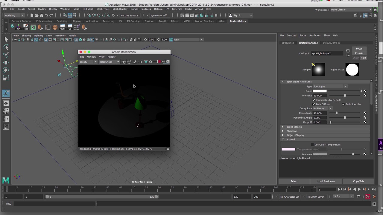 Lights Arnold Render View shader transparency